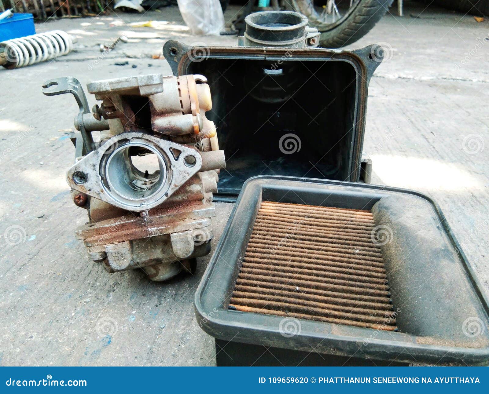 Old filter and carburetor stock photo. Image of filters - 109659620