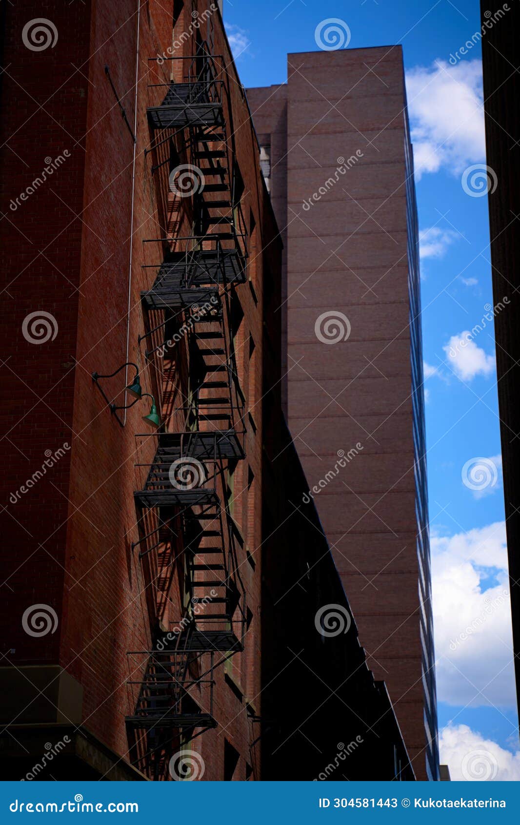Old Fire Escape on an Old Brick Wall. American Vintage Style Stock ...