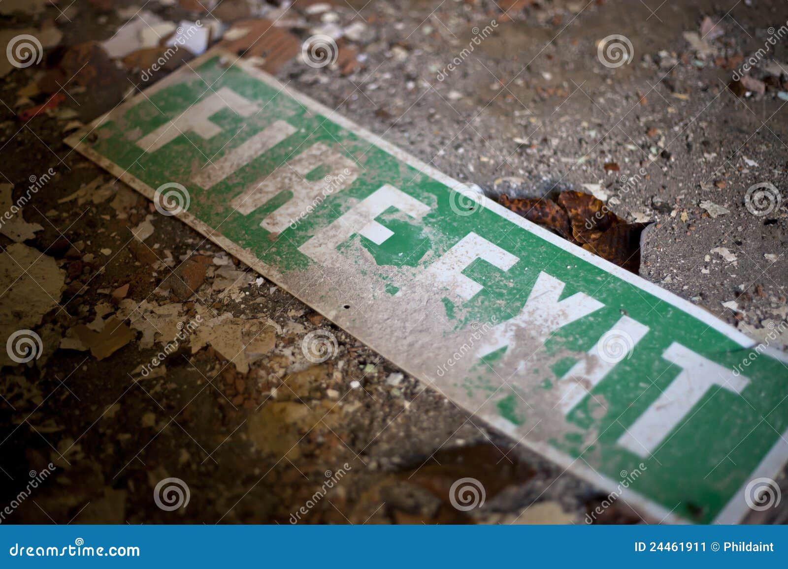Old Fire Exit Sign on Floor Stock Image - Image of architecture ...