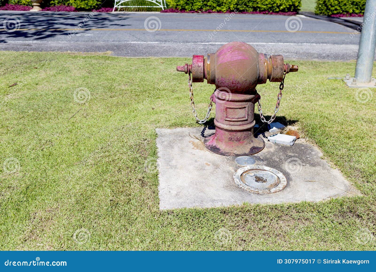 Old Fire Hydrant on Cement Platform in the Park Stock Image - Image of ...