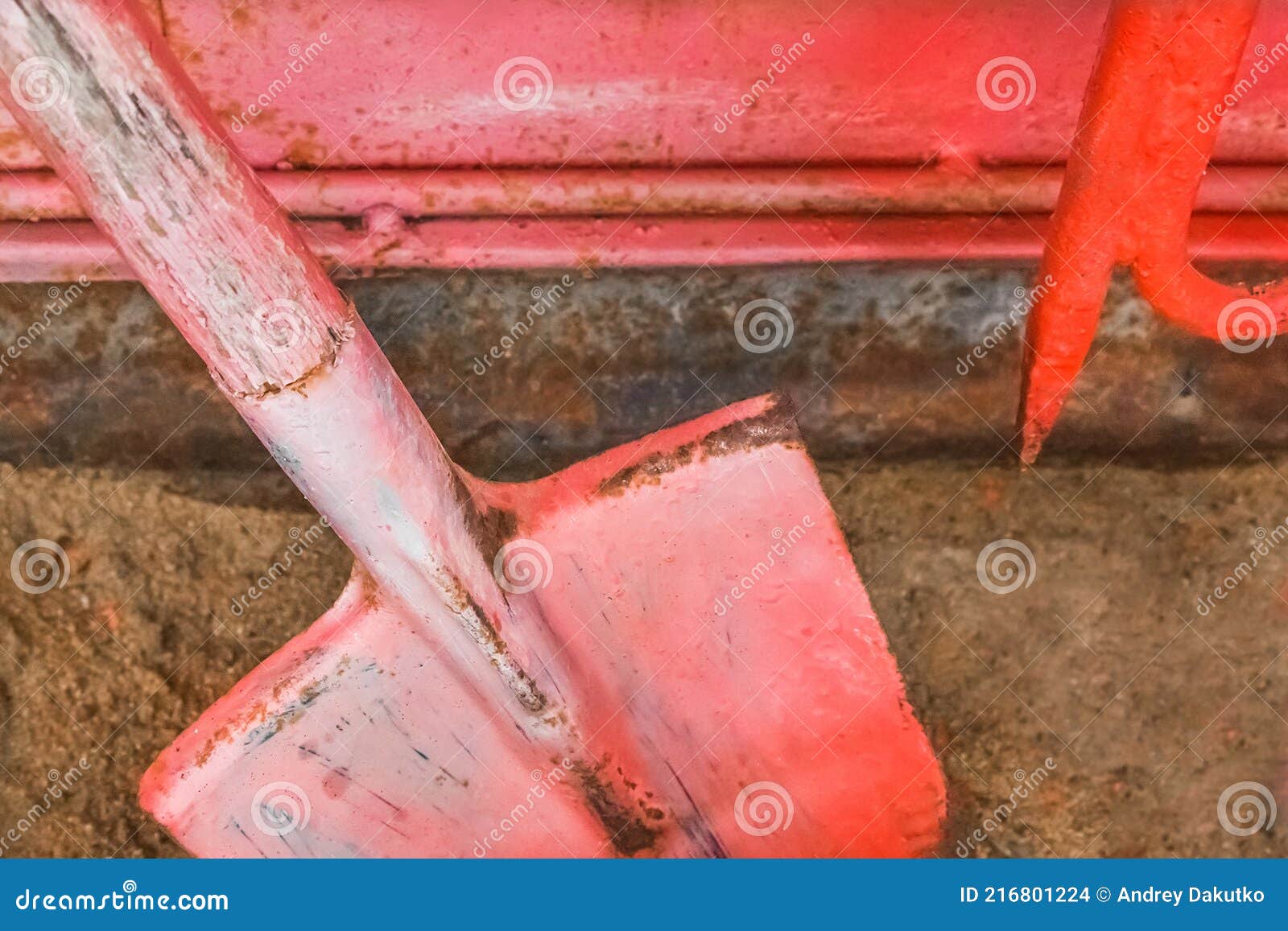 Old Fire Red Box with a Shovel and Hook and Tools To Help during a ...