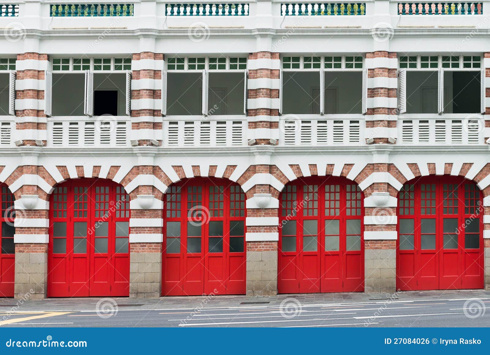 Old Fire Station with Red Gates Stock Photo - Image of landmark ...