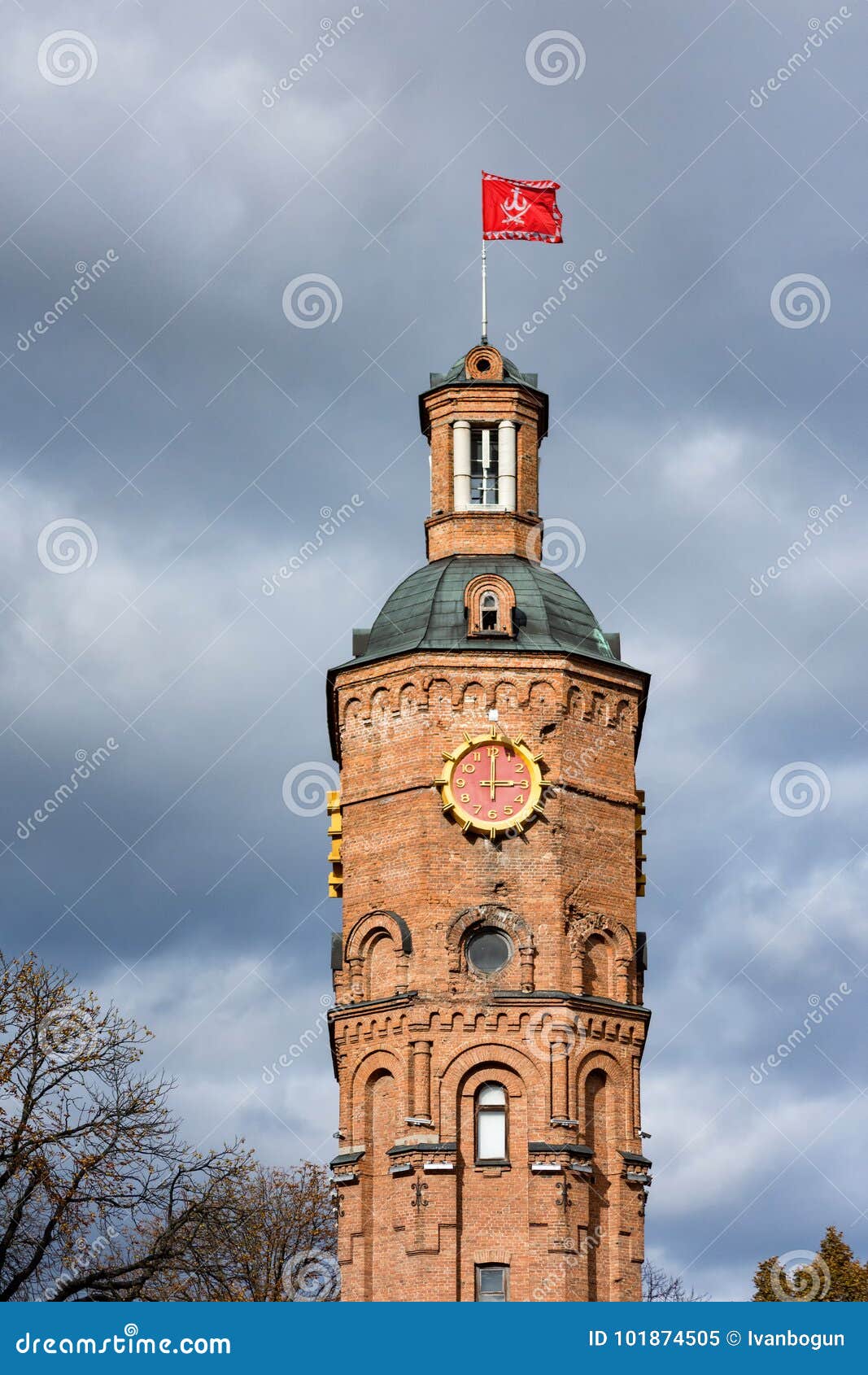 Old fire tower with clock stock image. Image of stone - 101874505