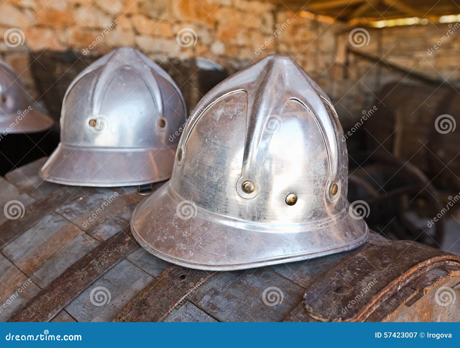 Old Firefighter S Metallic Helmet Stock Image - Image of protective ...
