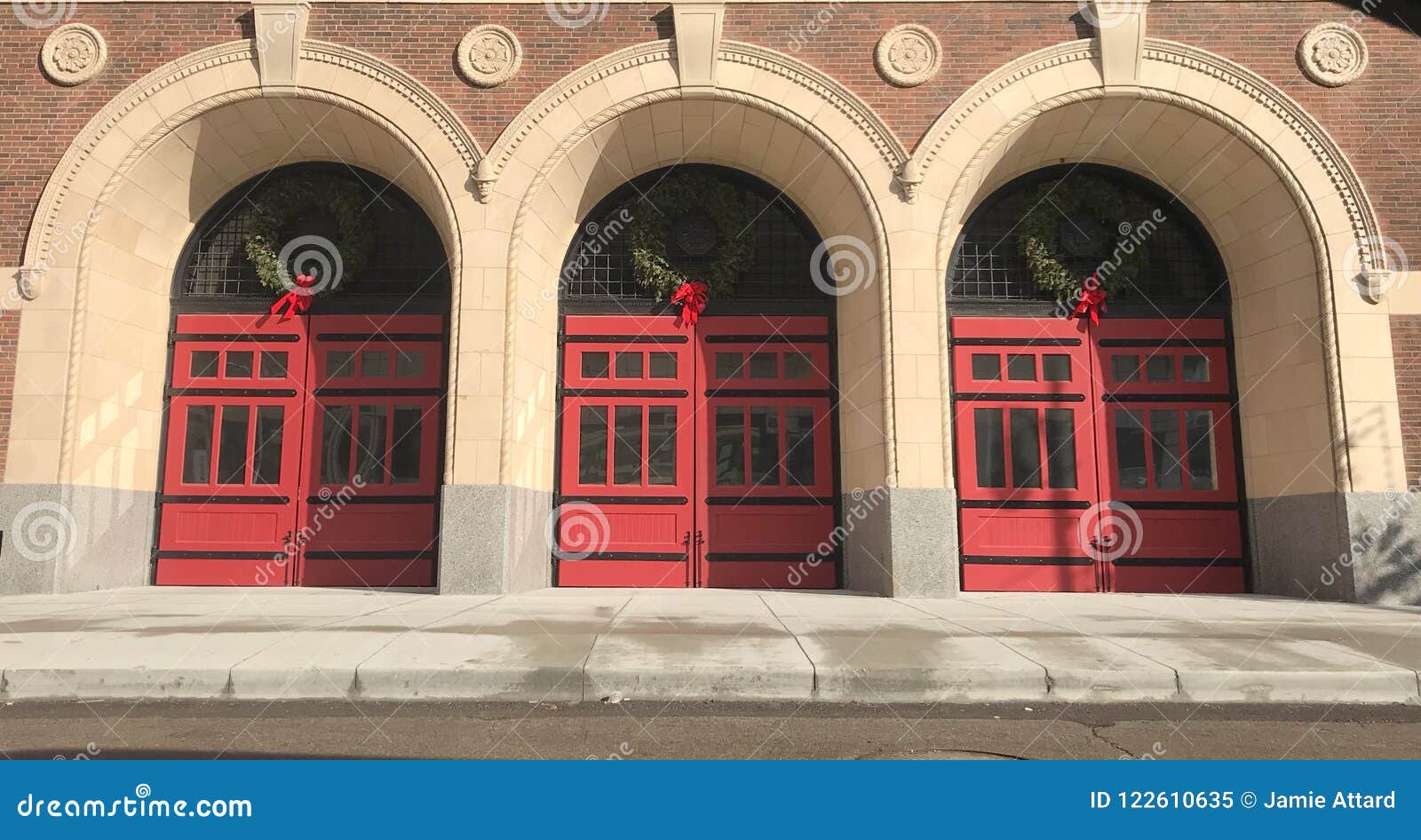 Firehouse stock image. Image of firehouse, doors, arch - 122610635