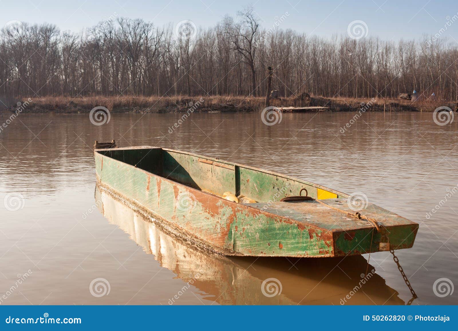 Old Fishermans Metal Boat on the River Stock Photo - Image of morning ...