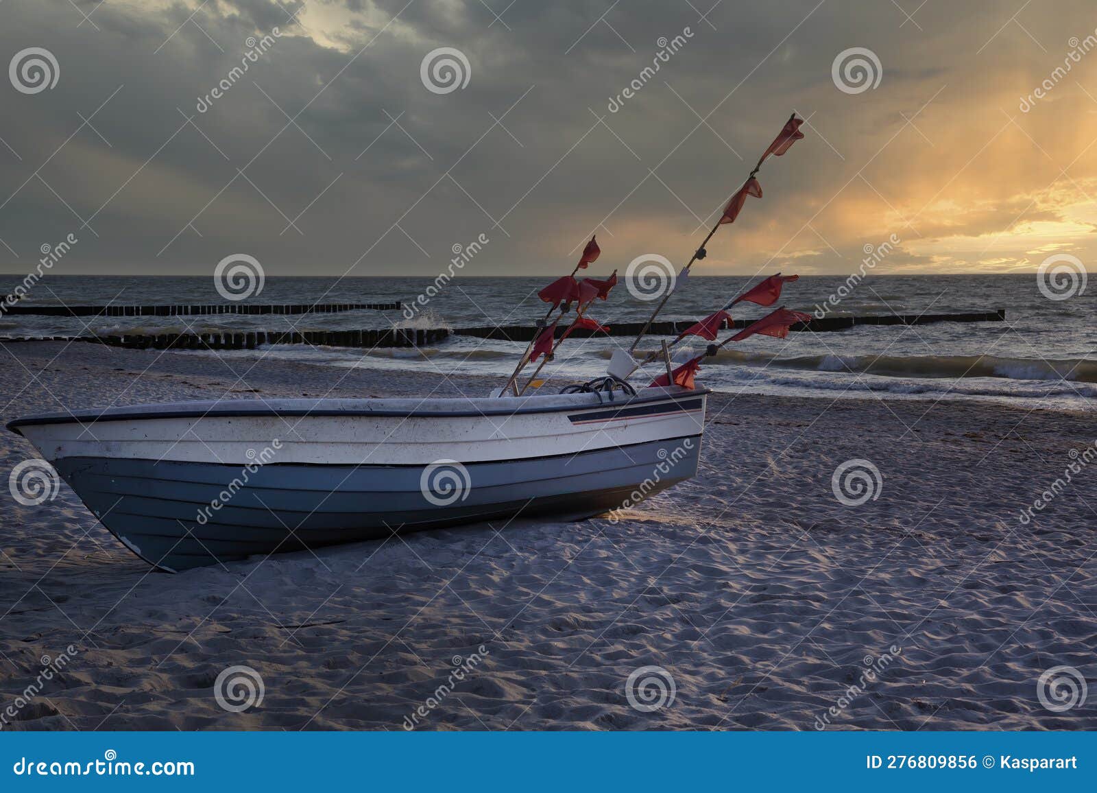 Old Fishing Boat on the Beach Stock Photo - Image of sunset, water ...
