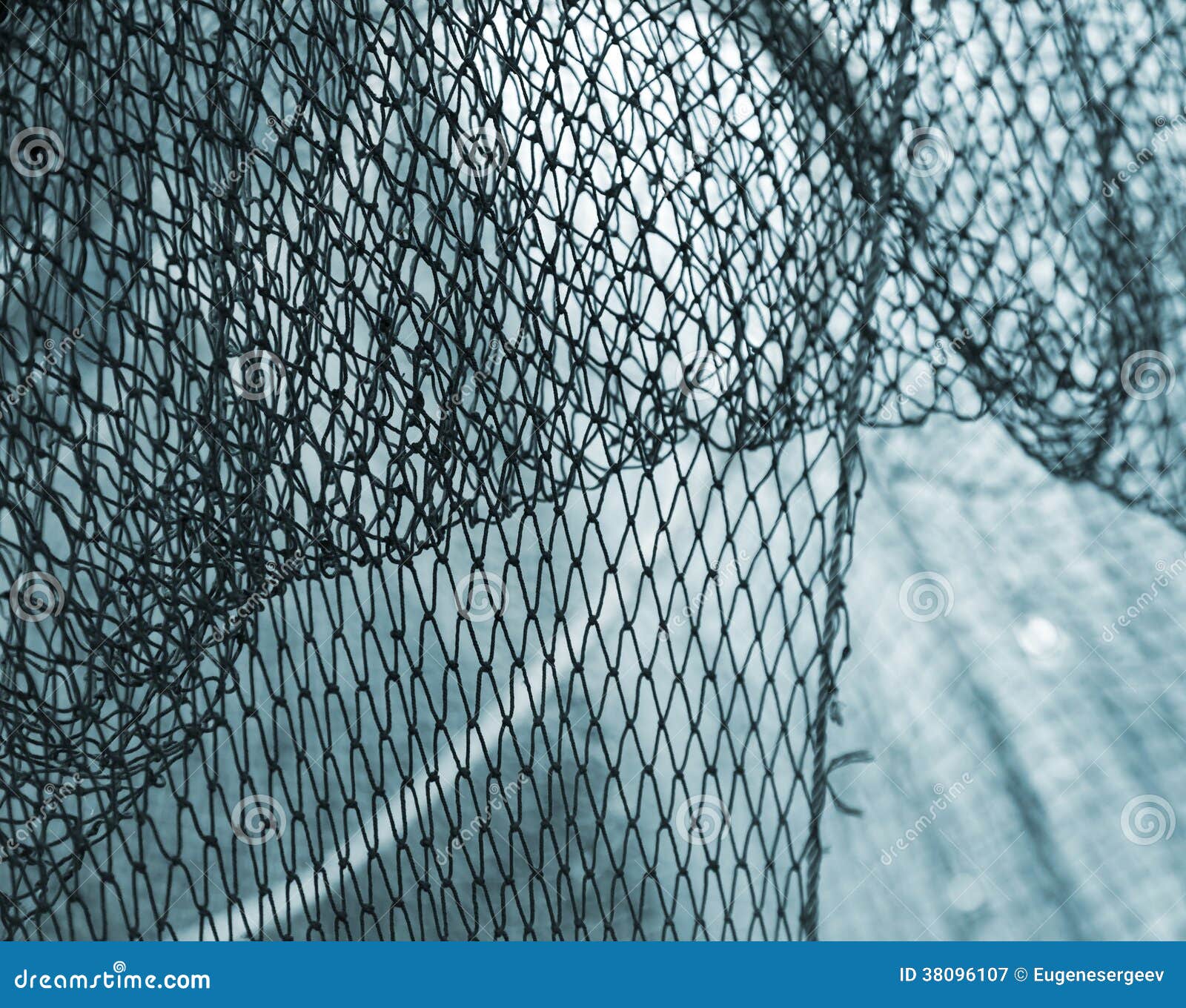 Old Fishing Net Blue Background Stock Image - Image of close, shallow ...