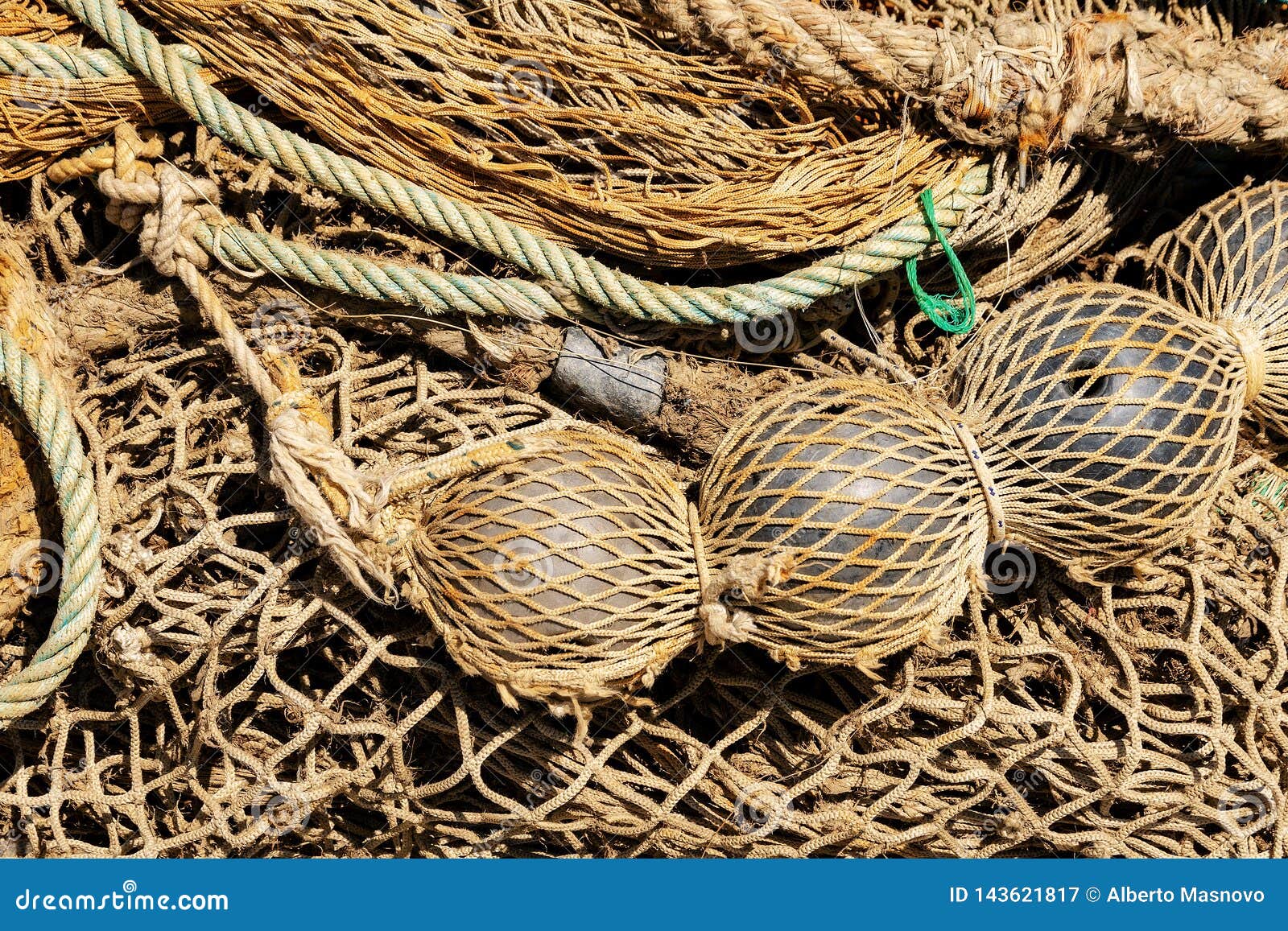 Old Fishing Nets with Ropes and Floats - Full Frame Stock Image - Image ...