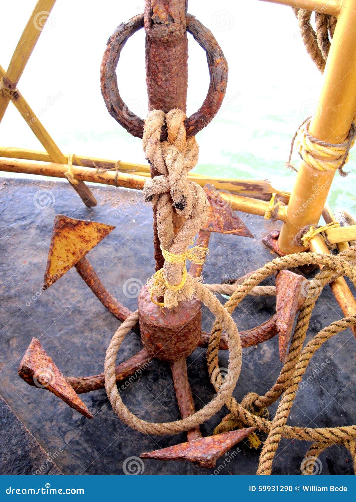 Old Handmade Rusty Yellow Anchor Stock Photo - Image of grapnel, rusted ...