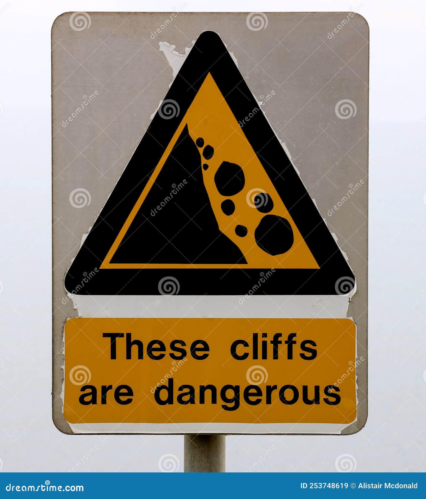 `Dangerous Cliffs` Sign At Collywell Bay, Northumberland Royalty-Free ...