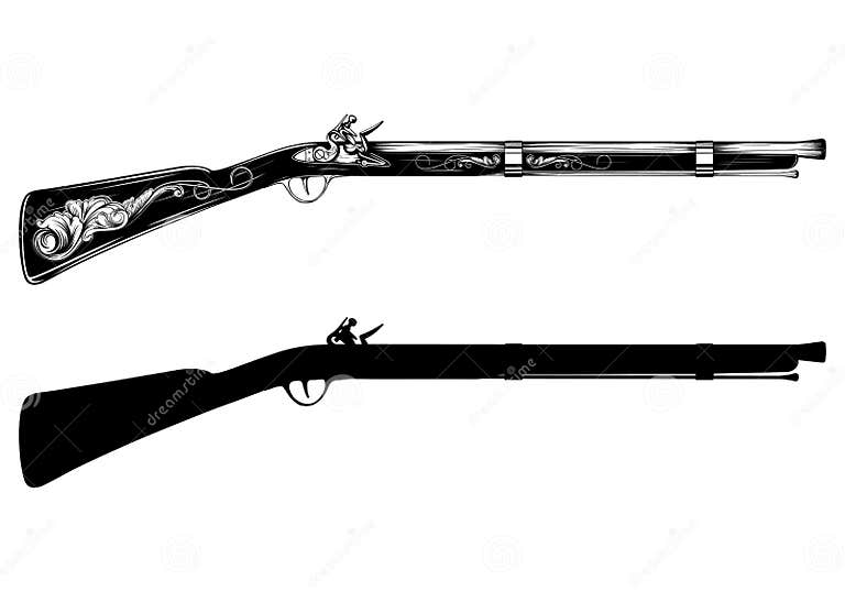 Old flintlock rifle stock vector. Illustration of vintage - 48207610