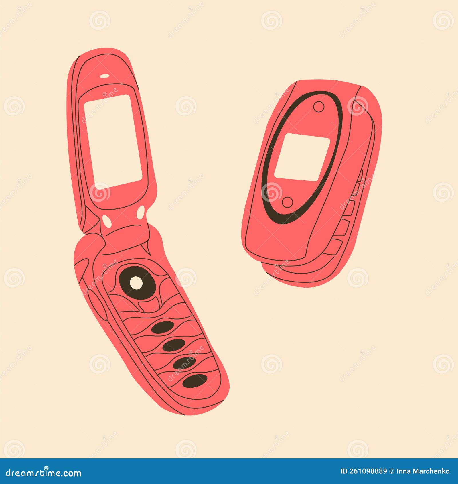 Old Flip Phone .Vector in Cartoon Style Stock Vector - Illustration of ...