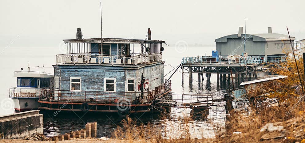 The Old Floating Pier. Landing Stage. Stock Photo - Image of retro ...