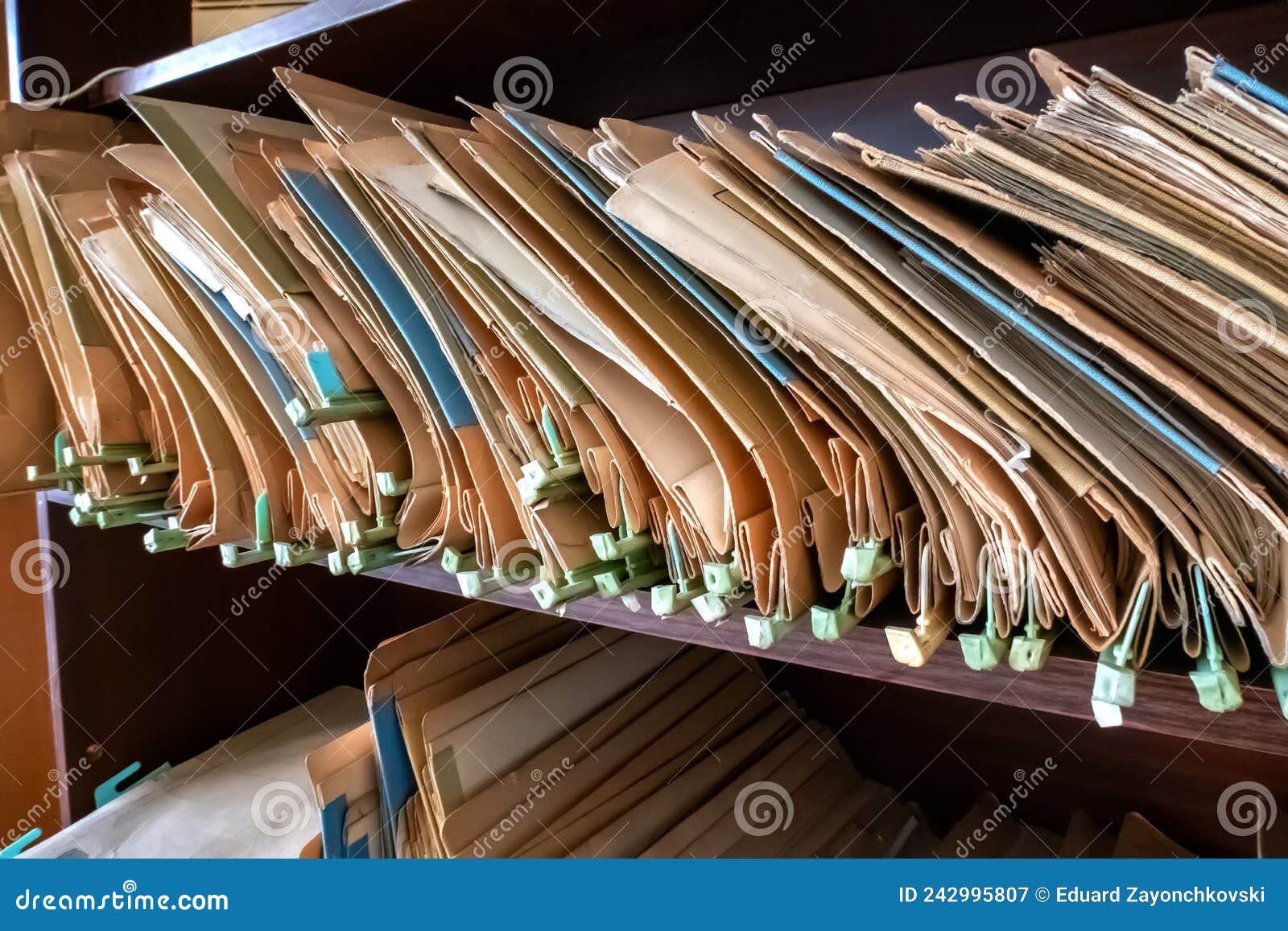 Old Folders with Documents in the Library Stock Image - Image of ...