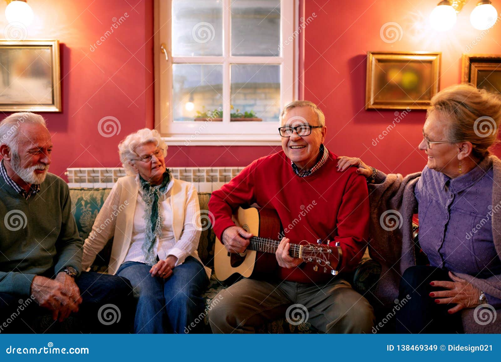 Old Folks Playing Guitar and Singing Stock Image - Image of friendship ...