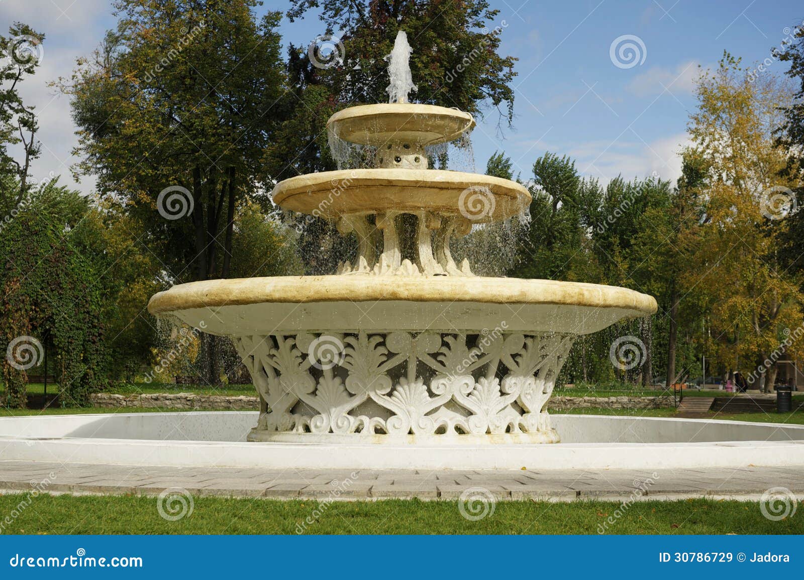 Old Fontain in the Autumn Park Stock Image - Image of sunny, clouds ...