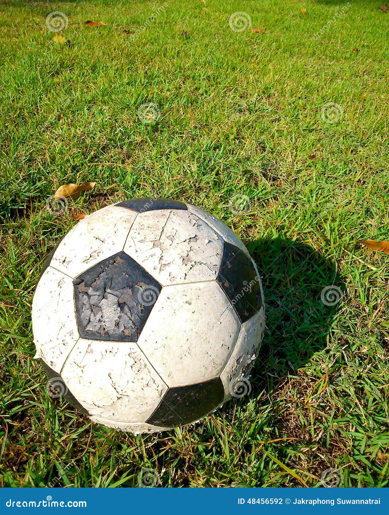 Old Football on Grass Field Stock Photo - Image of ground, black: 48456592