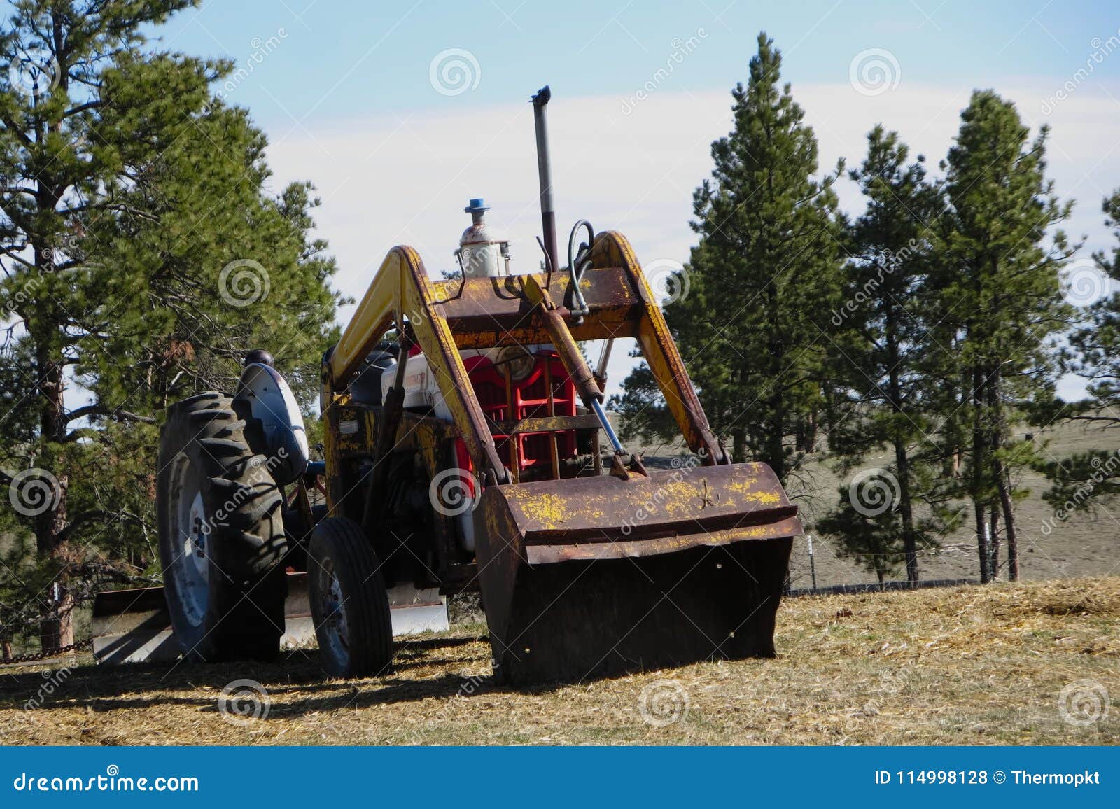 Old Ford 800 Tractor stock photo. Image of loader, front - 114998128