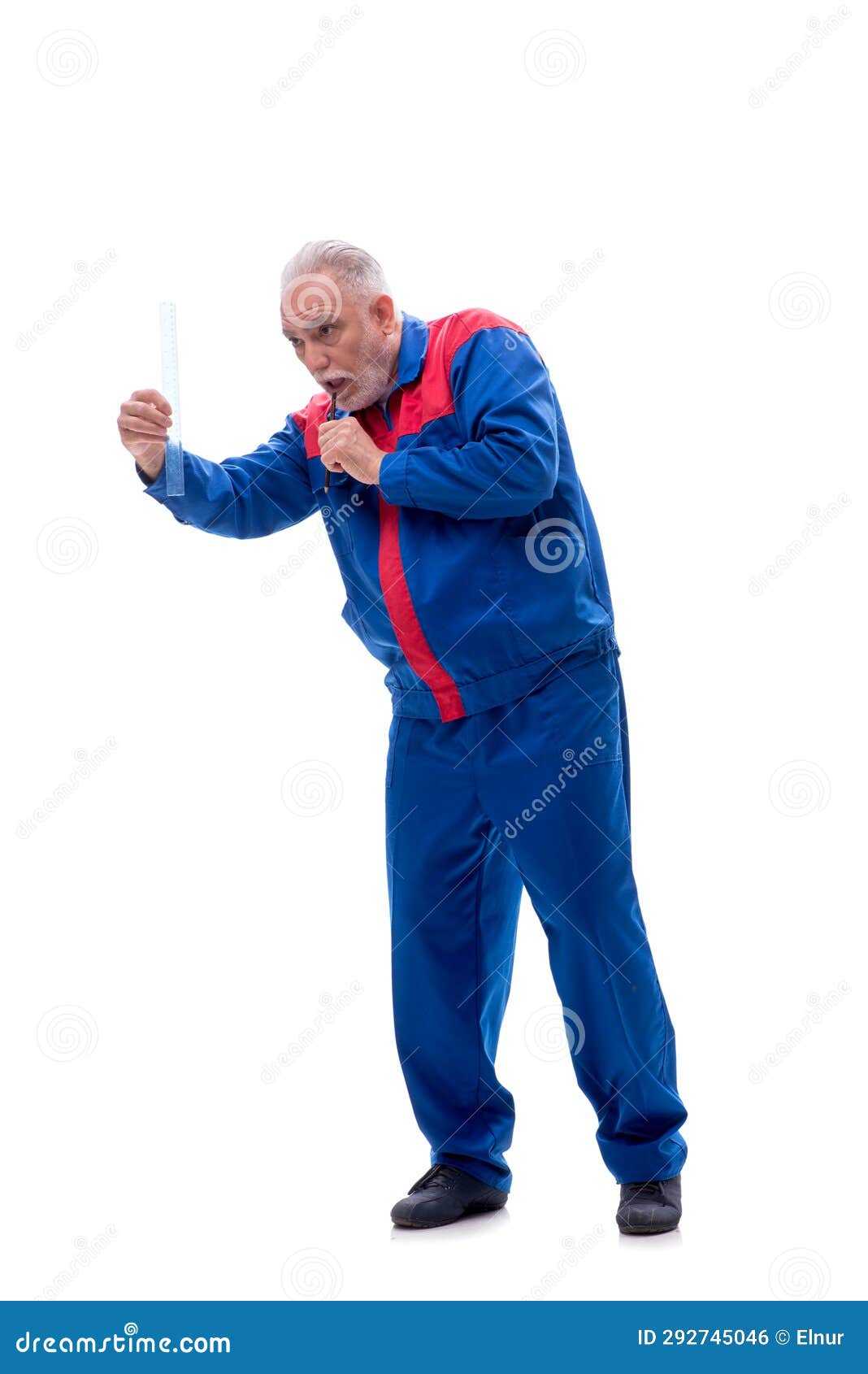 Old Foreman Isolated on White Stock Photo - Image of handyman ...
