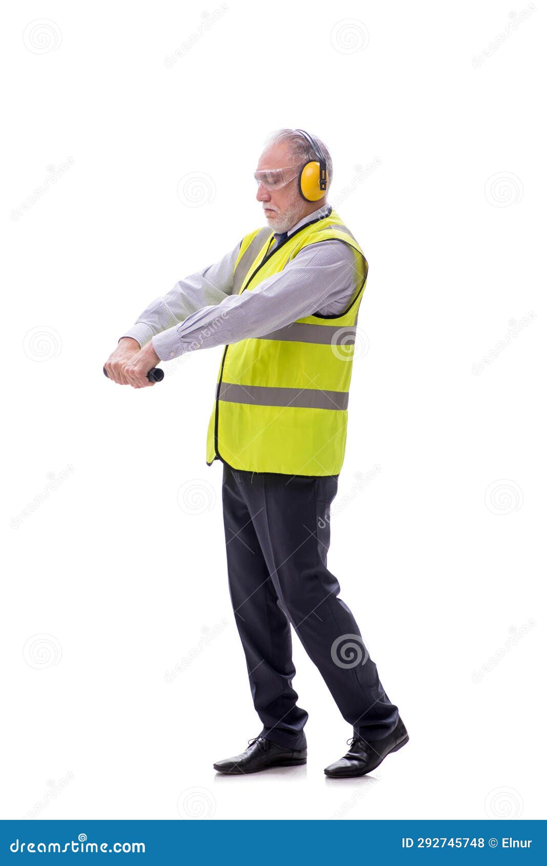 Old Foreman Isolated on White Stock Photo - Image of earmuffs, worker ...