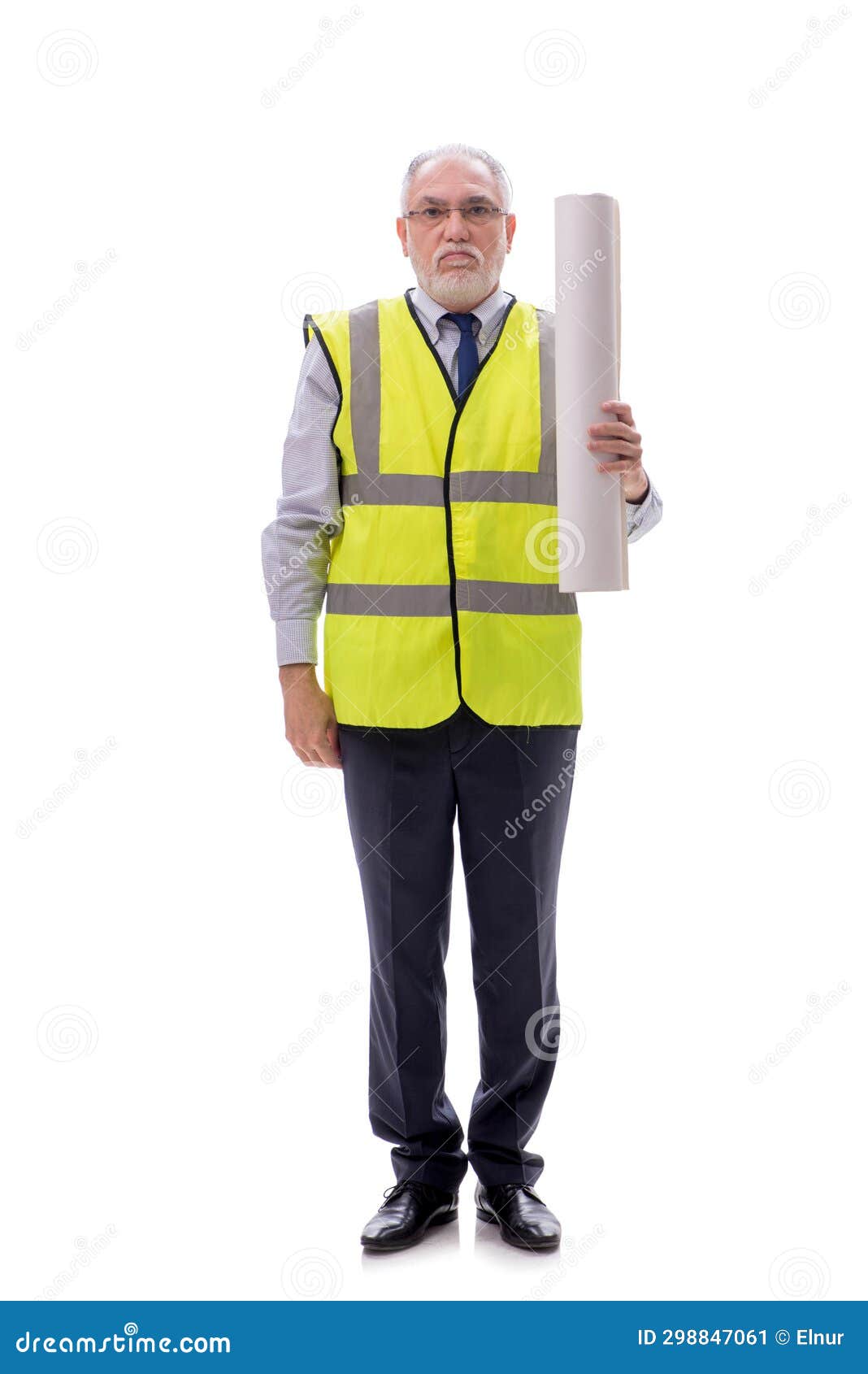 Old Foreman Isolated on White Stock Image - Image of worker, plan ...