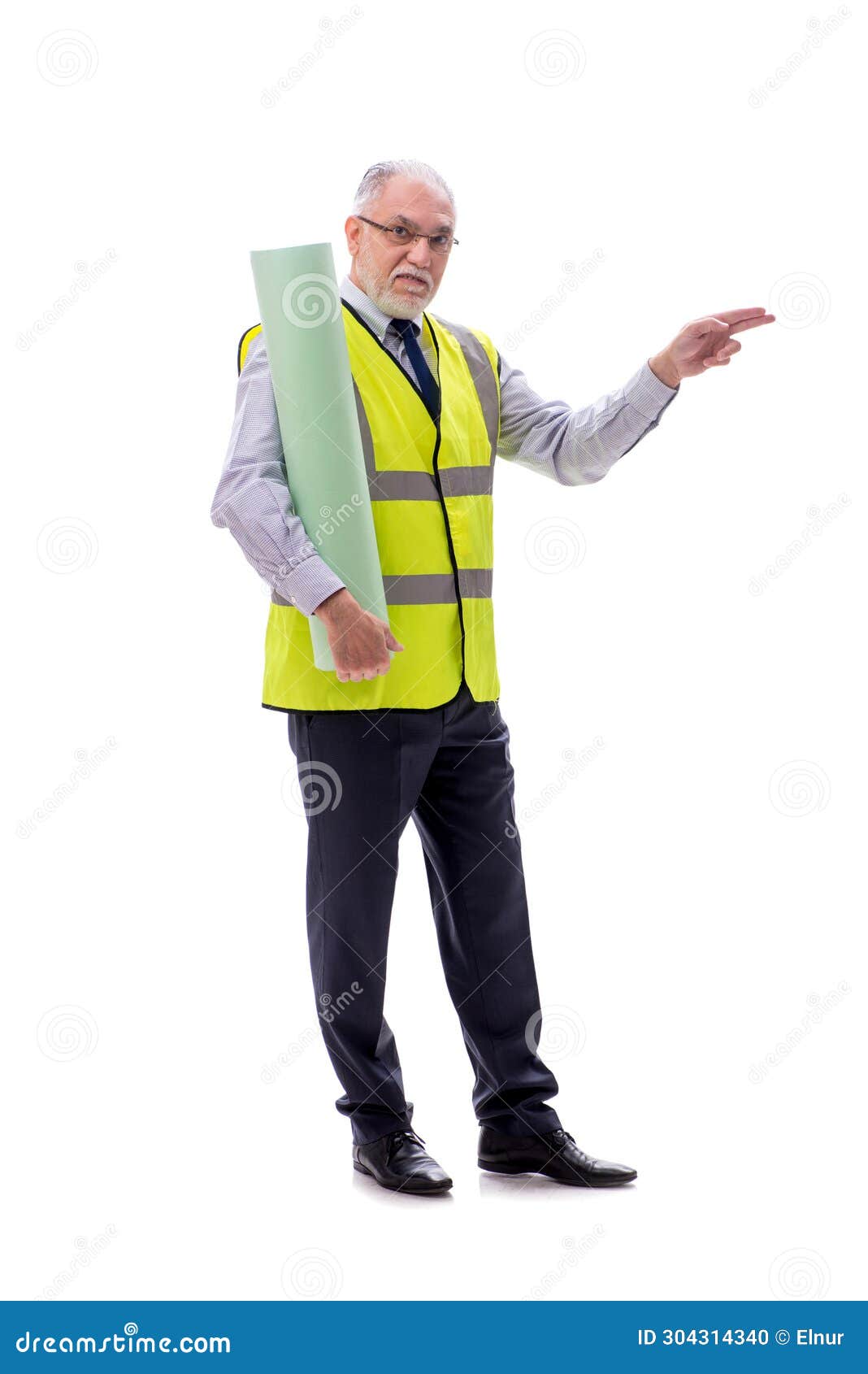 Old Foreman Isolated on White Stock Photo - Image of manager, blueprint ...