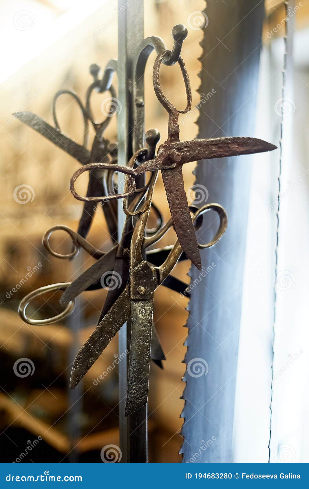 Old Forged Metal Scissors.a Few Pieces on the Hooks. it`s a Forge ...