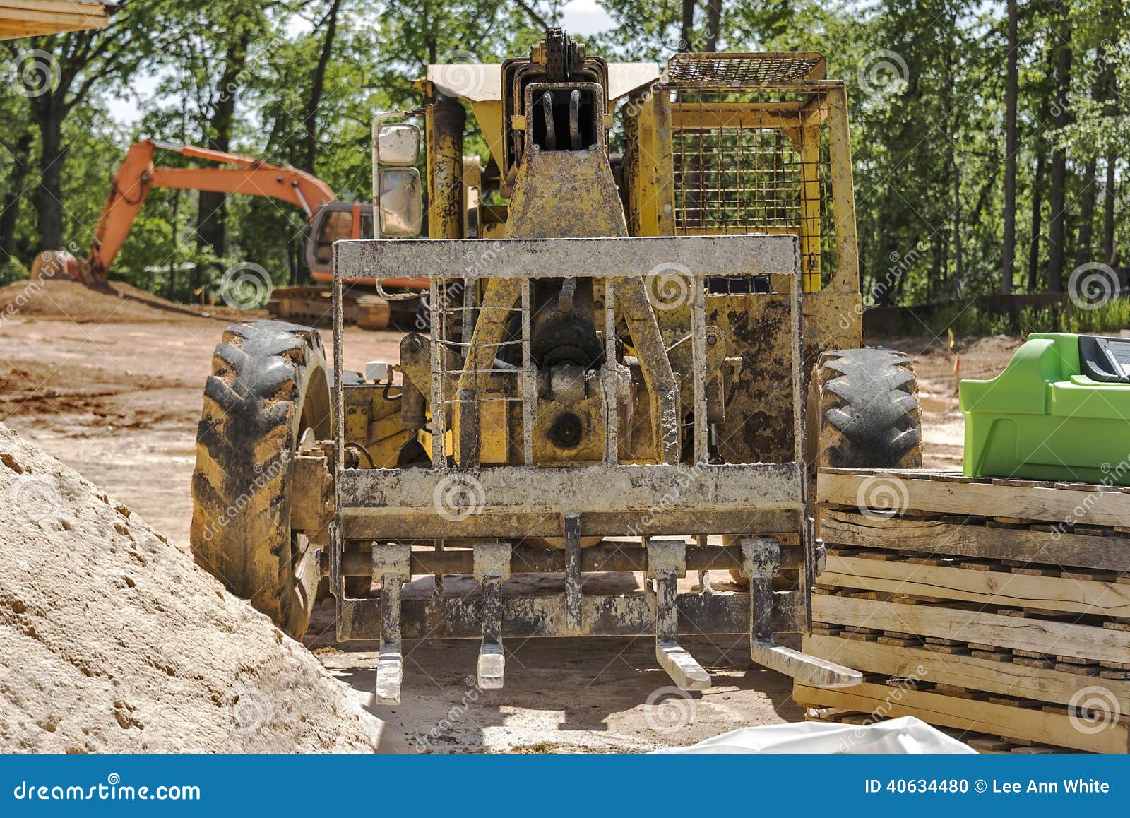 Old Forklift on Construction Site Stock Photo - Image of mover, orange ...