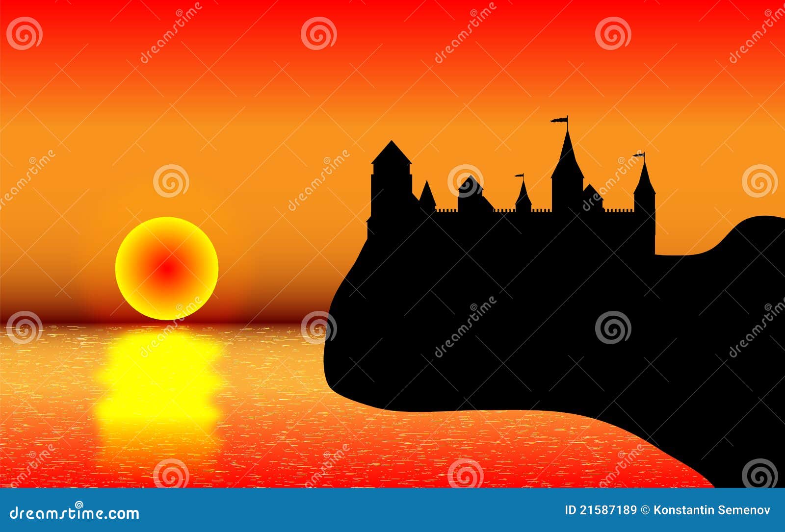 Old Fort on the Beach at Sunset Stock Illustration - Illustration of ...