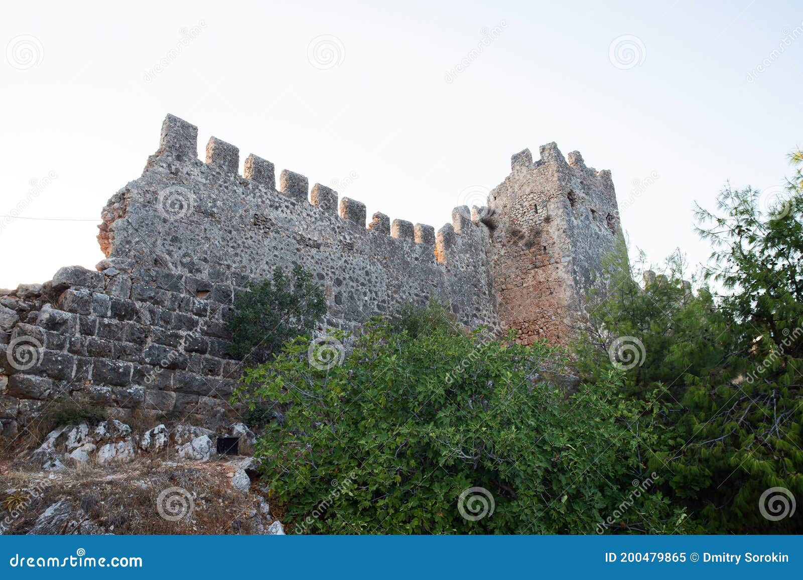 Old Fortress Wall, Watchtower. Bottom View. Ruins Stock Image - Image ...