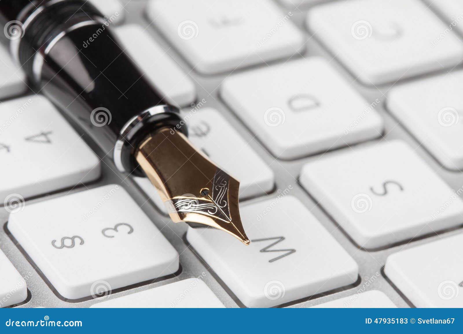 Old Fountain Pen Lying on a Computer Keyboard Stock Image - Image of ...