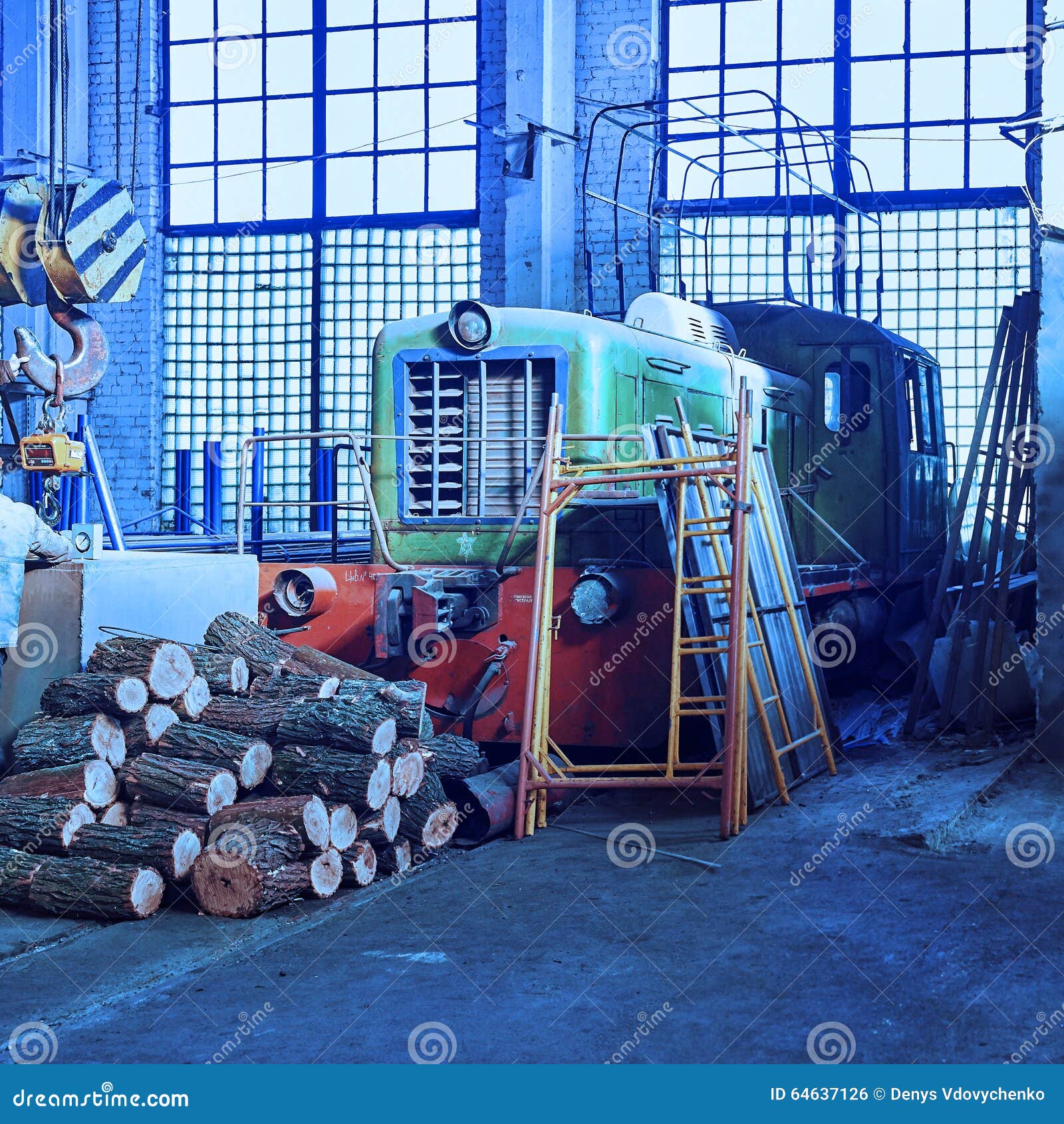 Old Freight Train in Hangar Stock Photo - Image of transportation ...