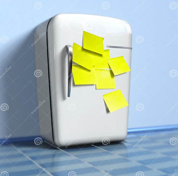 Old Fridge with Yellow Stickers Stock Illustration - Illustration of ...