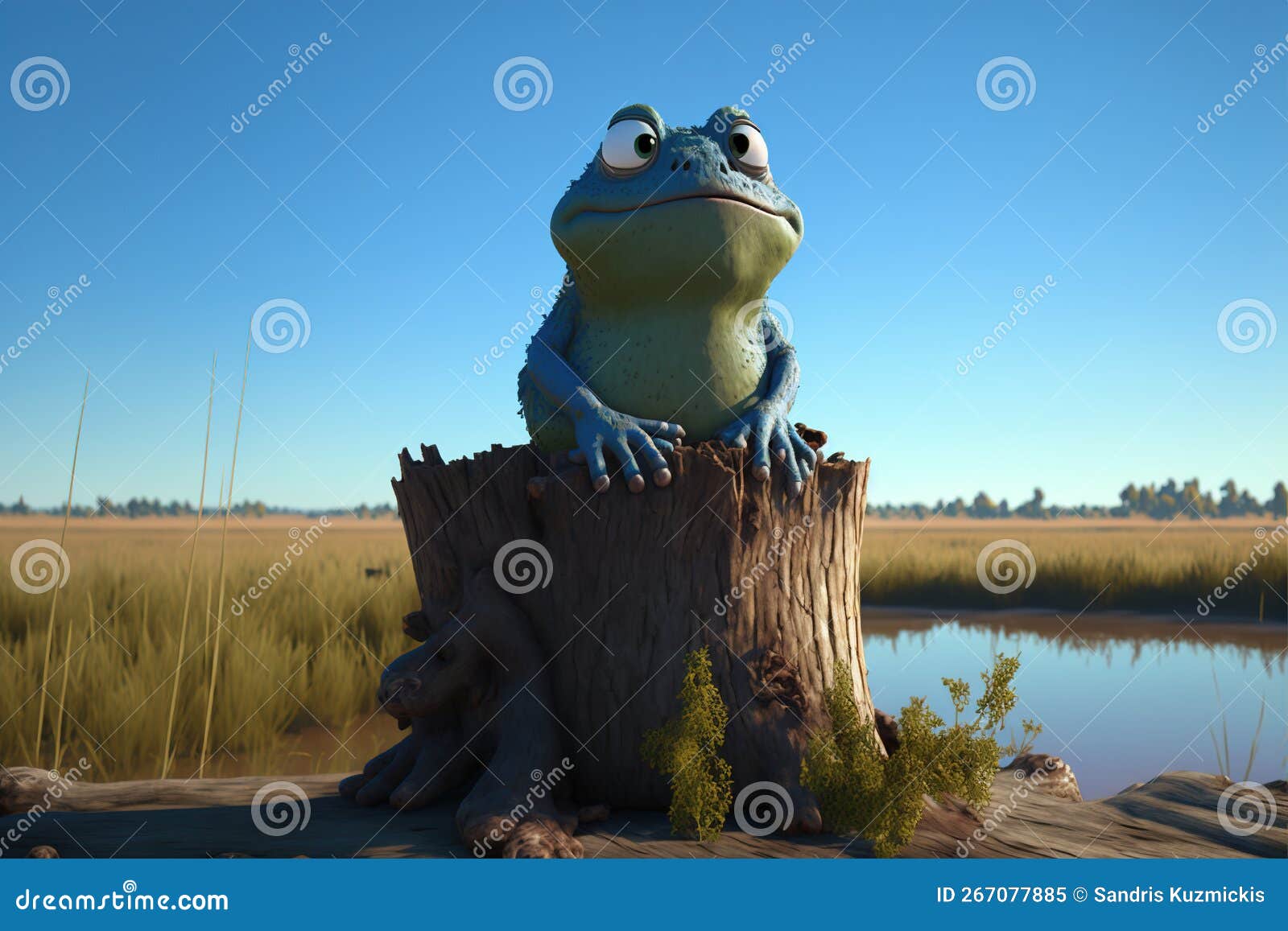 Old Frog Sitting on a Tree Stump. Generative AI Stock Illustration ...