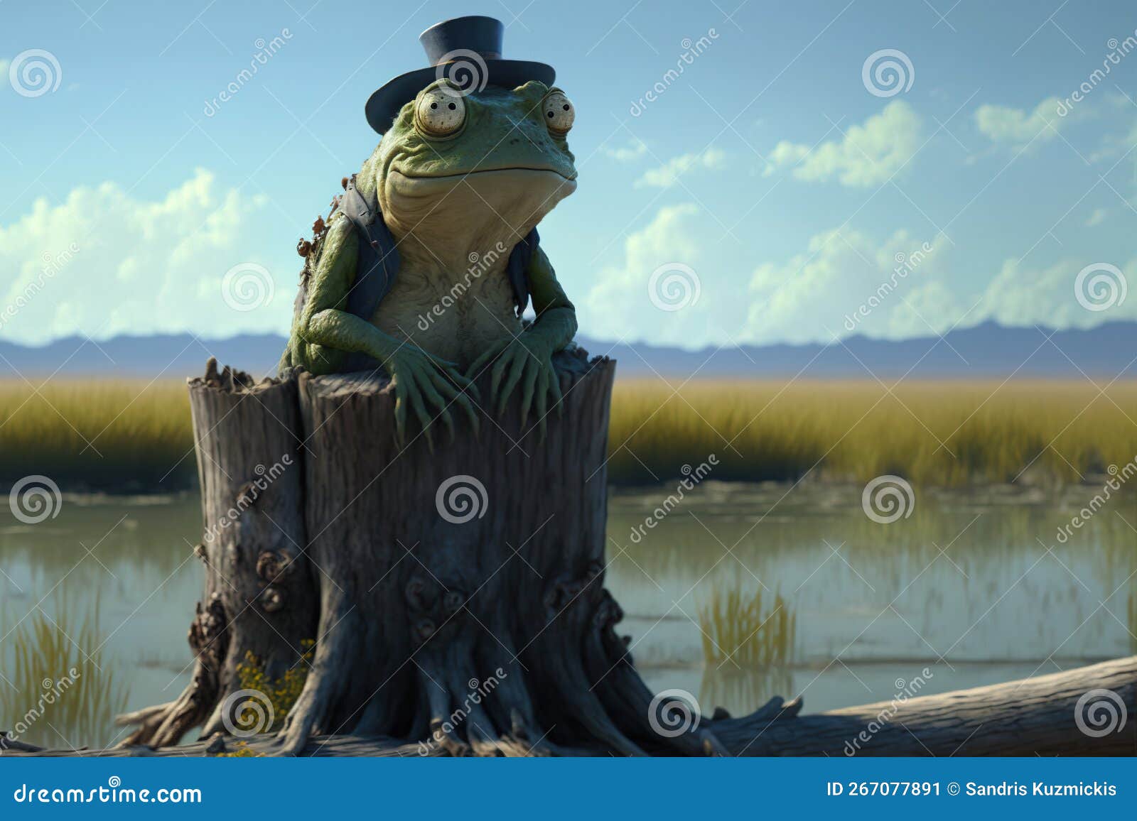Old Frog Sitting on a Tree Stump. Generative AI Stock Illustration ...