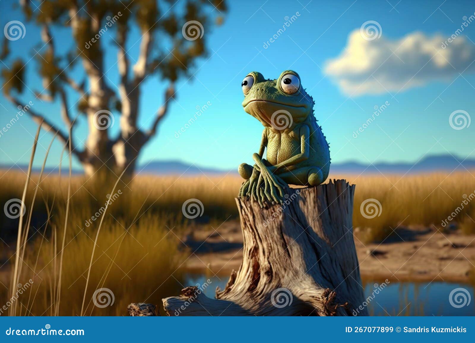 Old Frog Sitting on a Tree Stump. Generative AI Stock Illustration ...