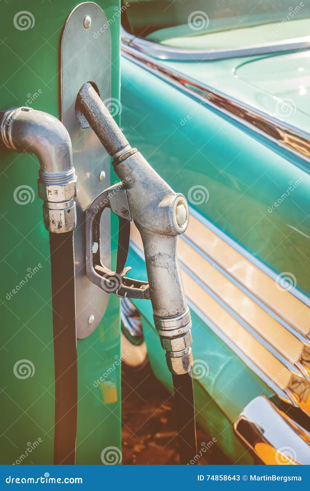 Old Fuel Pump in Front of a Classic Car Stock Image - Image of road ...