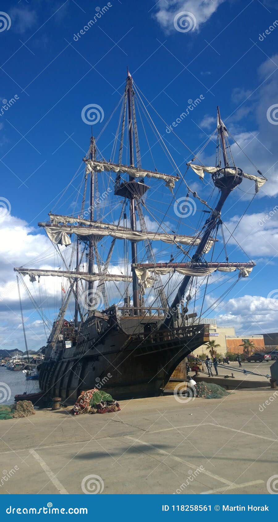Old galleon ship stock image. Image of ship, anchoring - 118258561