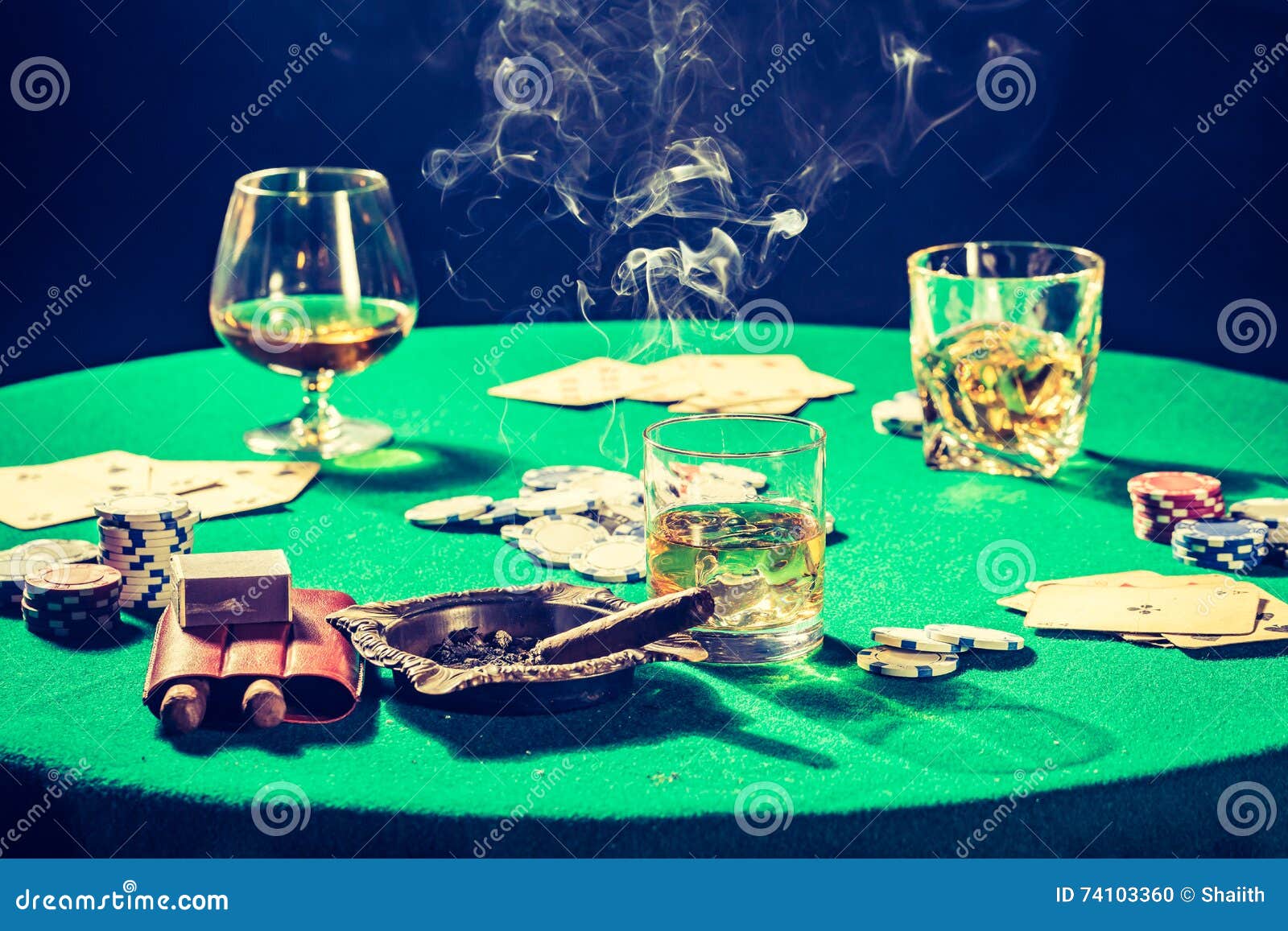 Old Gambling Table with Whiskey, Cigar and Cards Stock Photo - Image of ...