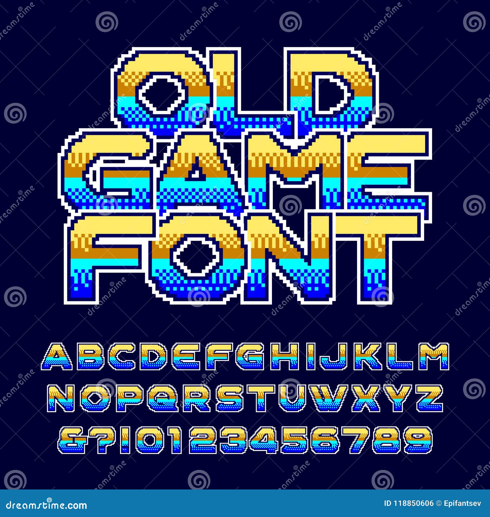 Old Game Alphabet Font. Pixel Gradient Letters and Numbers Stock Vector ... Old Game Alphabet Font. Pixel Gradient Letters and Numbers Stock Vector ...