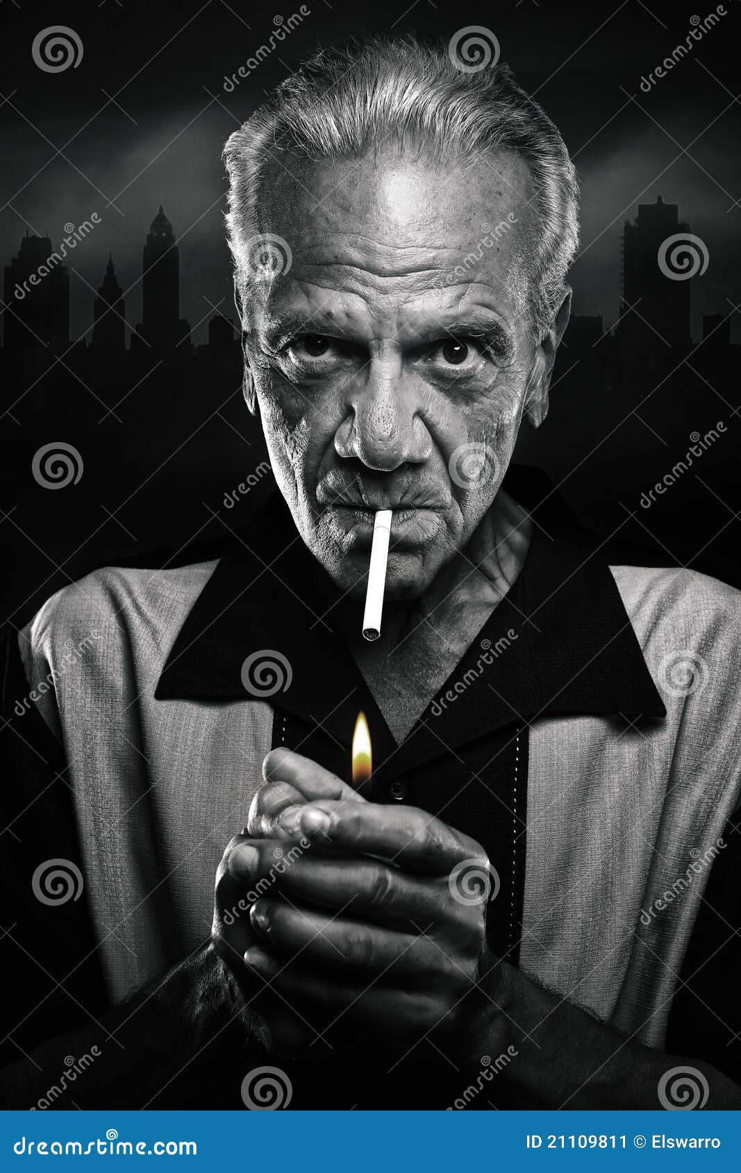 Old Gangster Lights a Cigarette Stock Image - Image of mafia, handsome ...