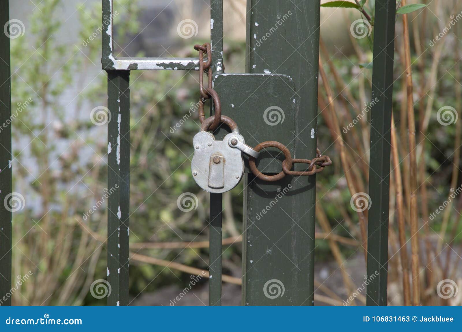 Old garden gate lock stock image. Image of rusty, locked - 106831463