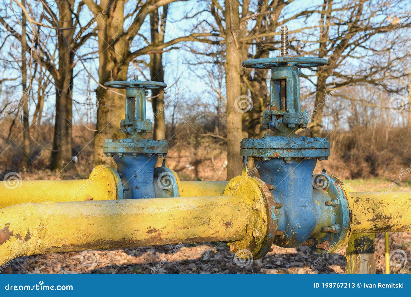 Old Gas Pipes with Large Overlapping Taps are Laid Underground in the ...