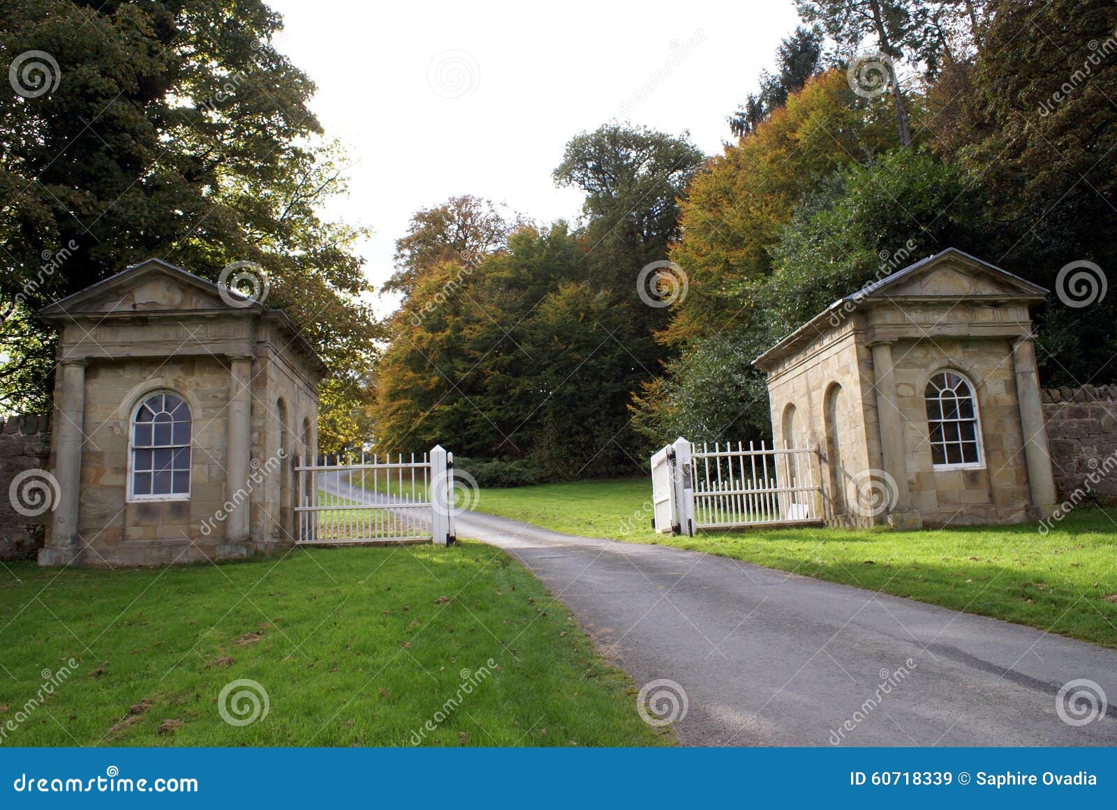 Old Gatehouses and a White Gate. Stock Image - Image of drive, arch ...