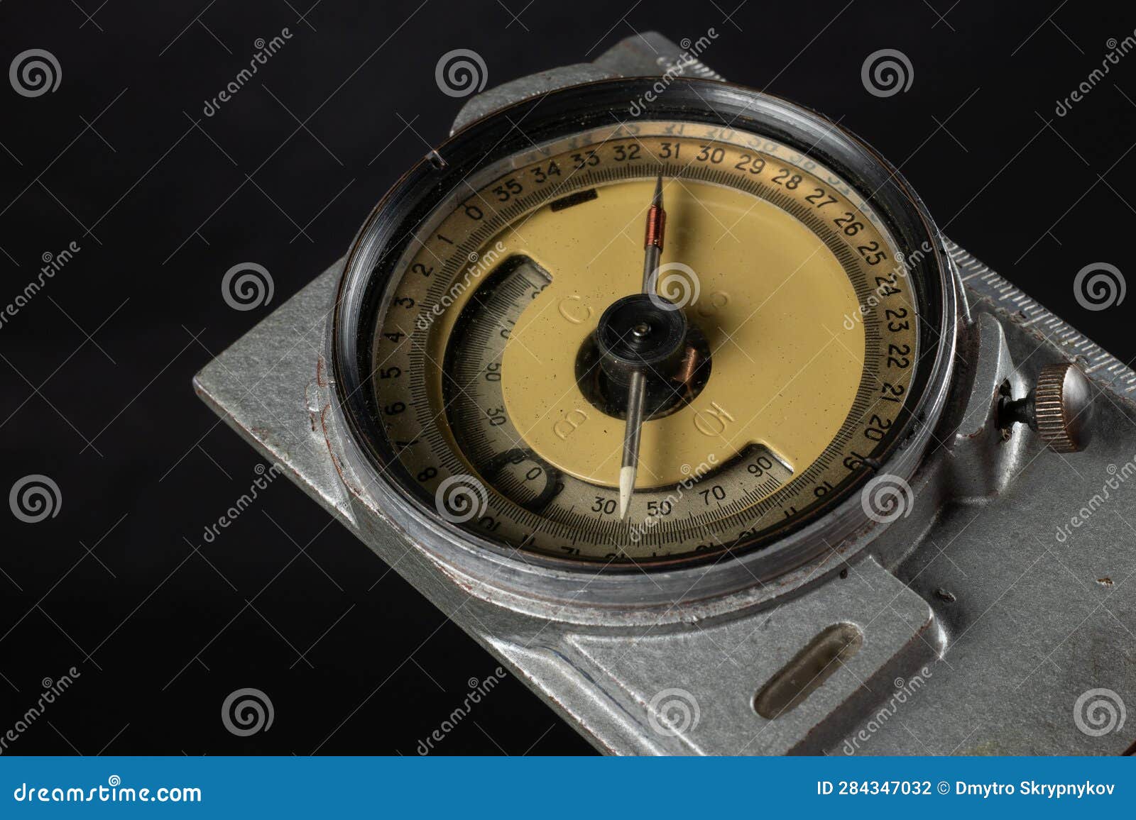 Old Geological Compass on Dark Background Close Up Stock Photo - Image ...