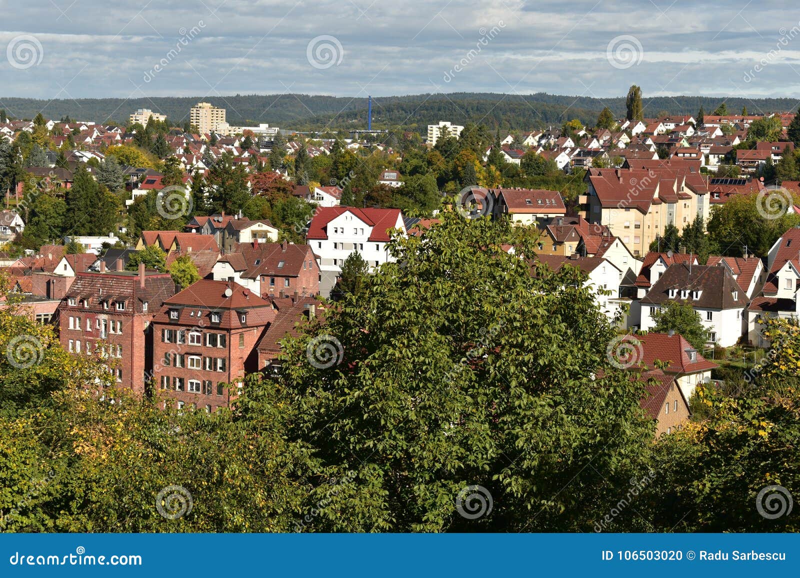 German Cityscape Of Historic Donauworth With Churches By Dusk Stock ...