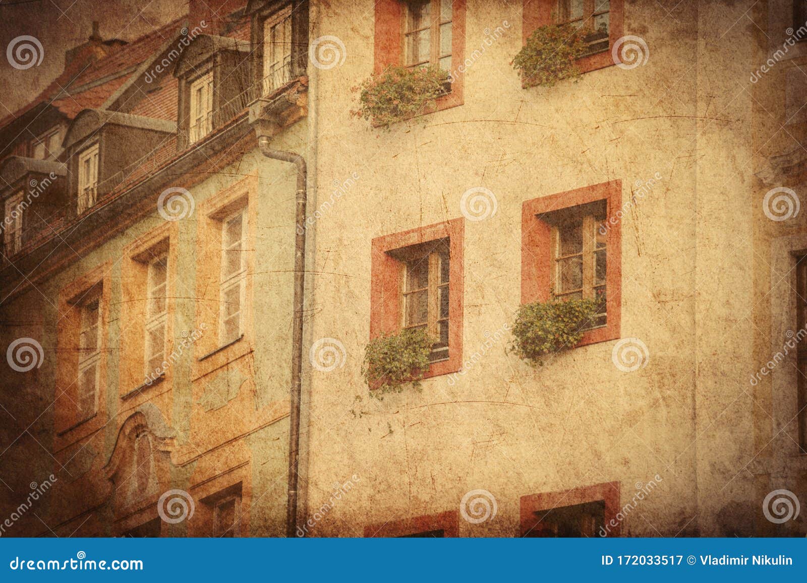 Old German Houses in Renaissance Style. Image in Old Color Style Stock ...