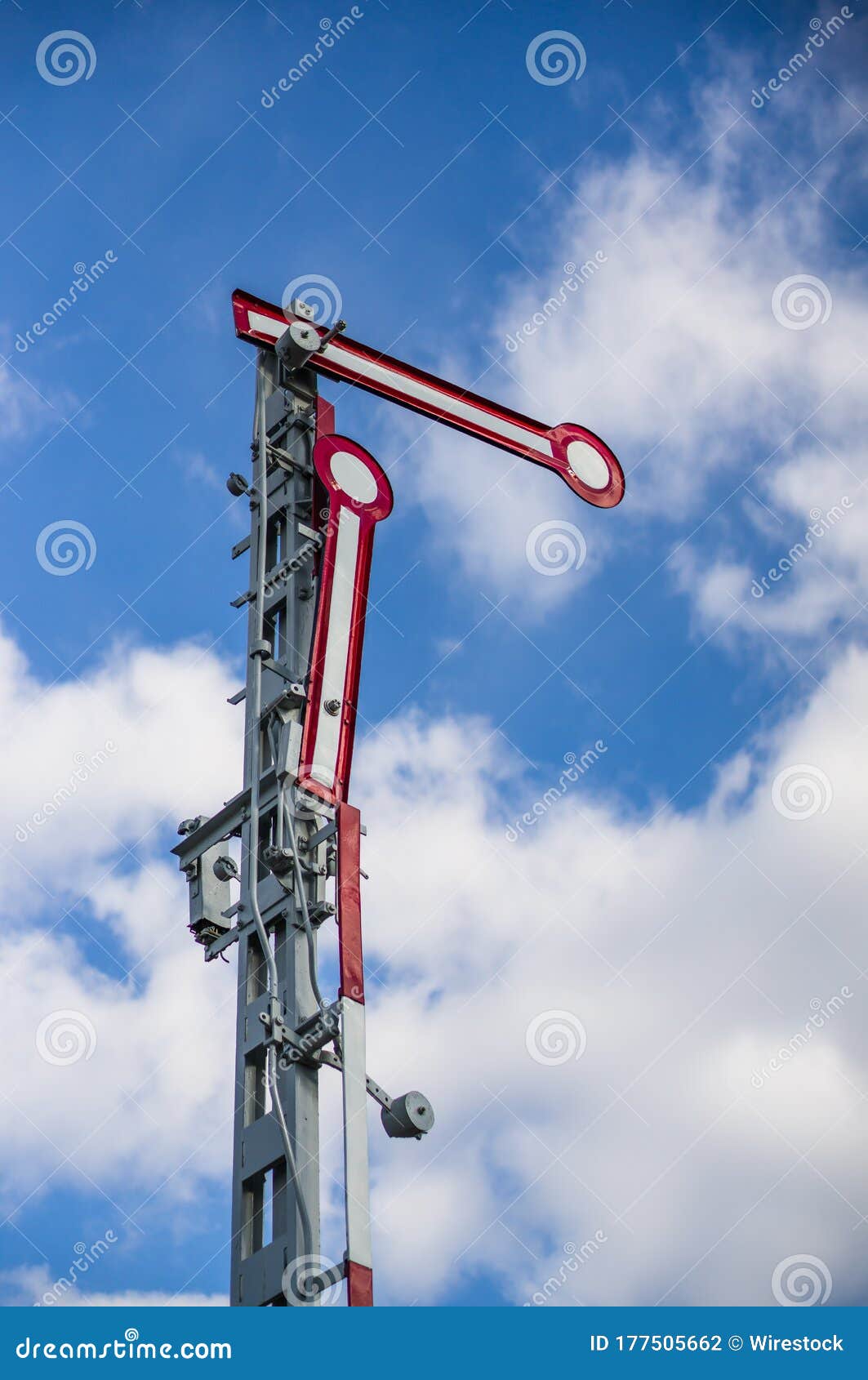 Old German Semaphore Railway Signal Against a Cloudy Blue Sky Stock ...
