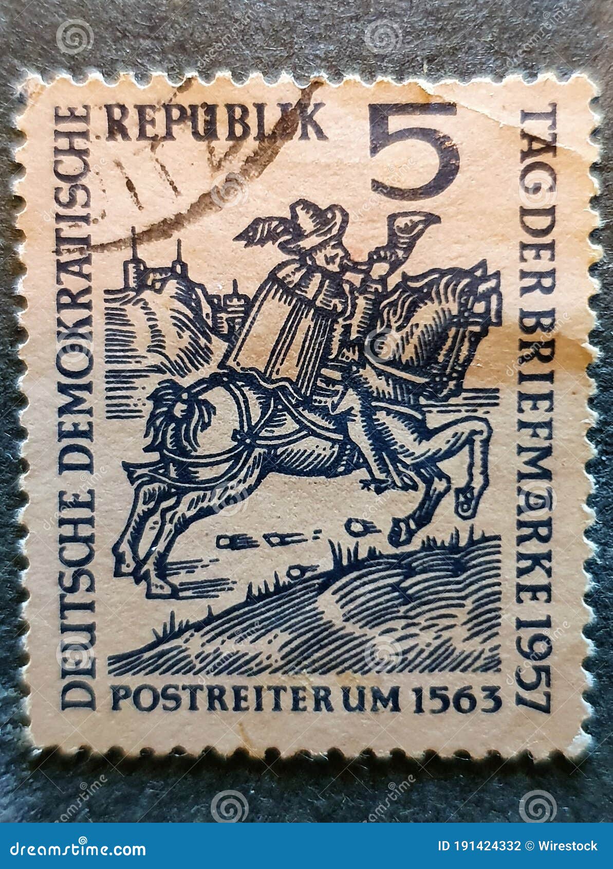 Old German Stamp Circa 1957 with the Image of a Postman on Horse ...